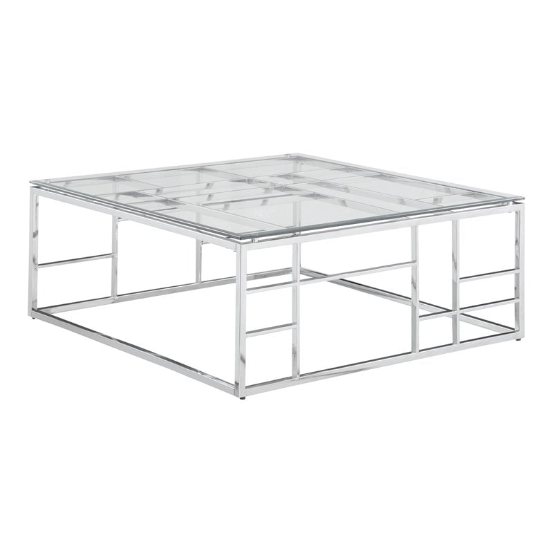Milan 39.4" Square Ladder Frame Glass Top Sofa Table in Clear | Homesquare