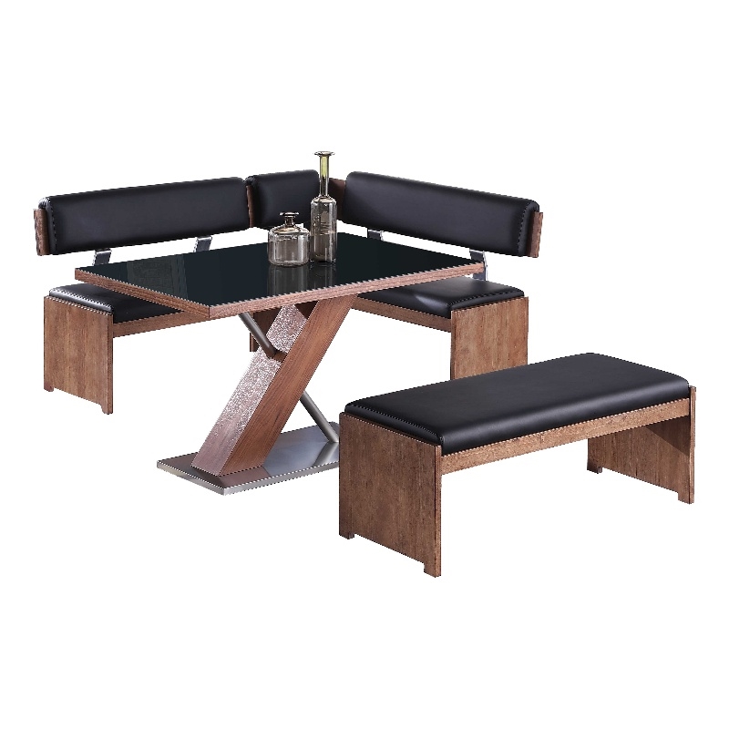 Milan Emily Modern All-wood Dining Set w/ Black Glass Top Table/Nook ...