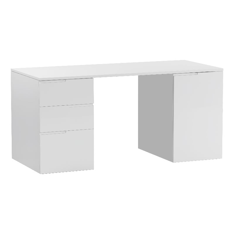 Milan Modern Gloss White Wood Desk with 3 Drawers and 1 Door | Homesquare