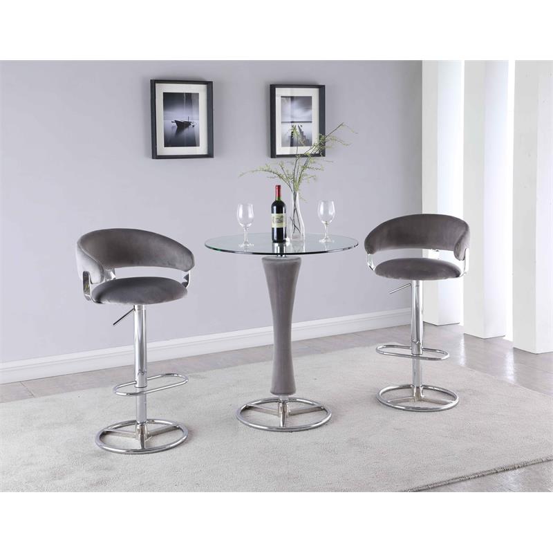 Milan Mirella Contemporary Round Glass Pub Table with Gray Upholstered ...