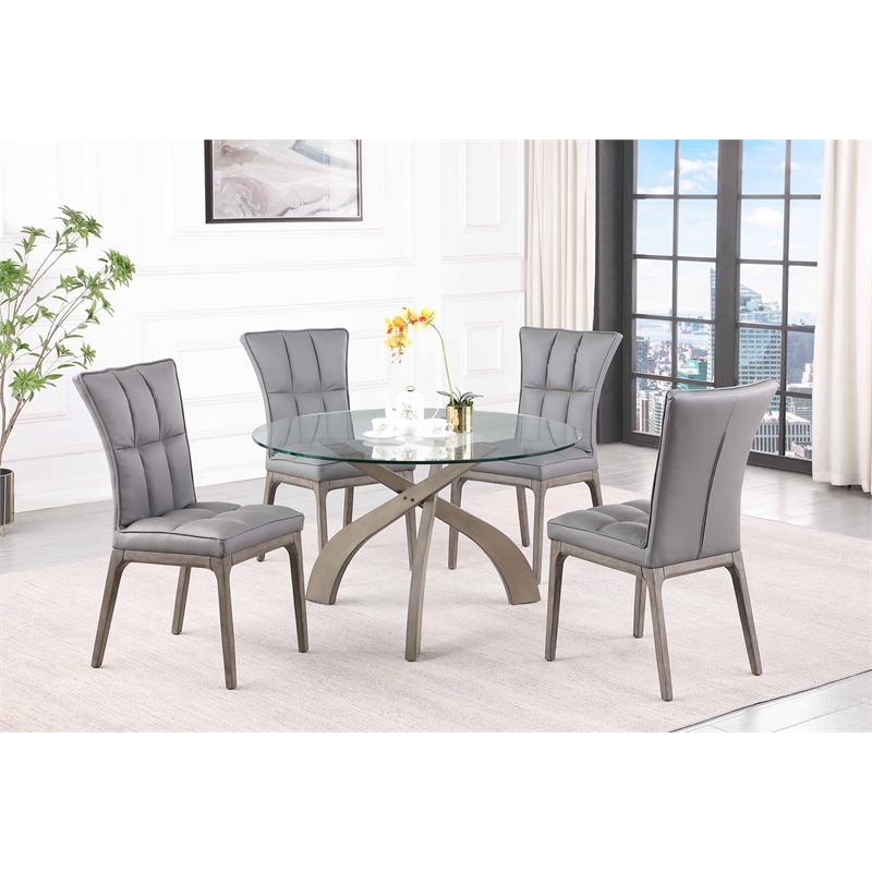 Milan Pogo Round Glass Top Dining Table with Solid Wood Base in Clear