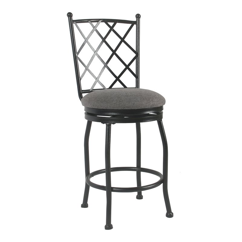 HomePop Tristan 24" Traditional Metal and Fabric Counter Stool in Gray ...