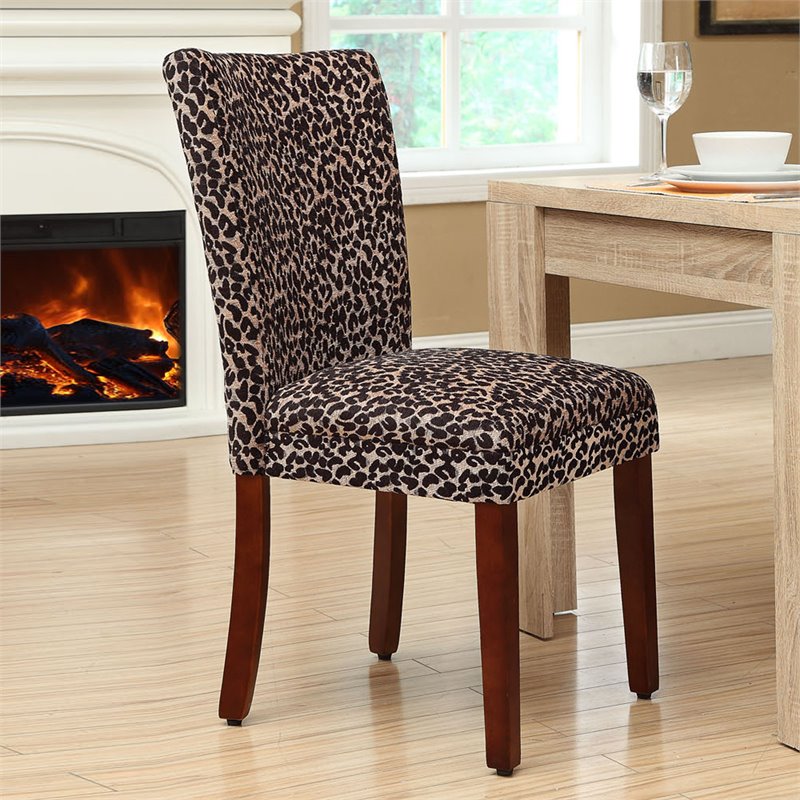 HomePop Traditional Fabric Leopard Parsons Chairs in Brown Finish (Set ...