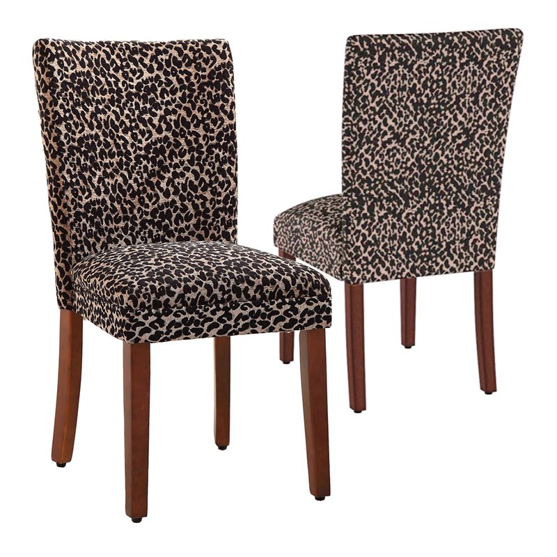HomePop Traditional Fabric Leopard Parsons Chairs in Brown Finish (Set ...