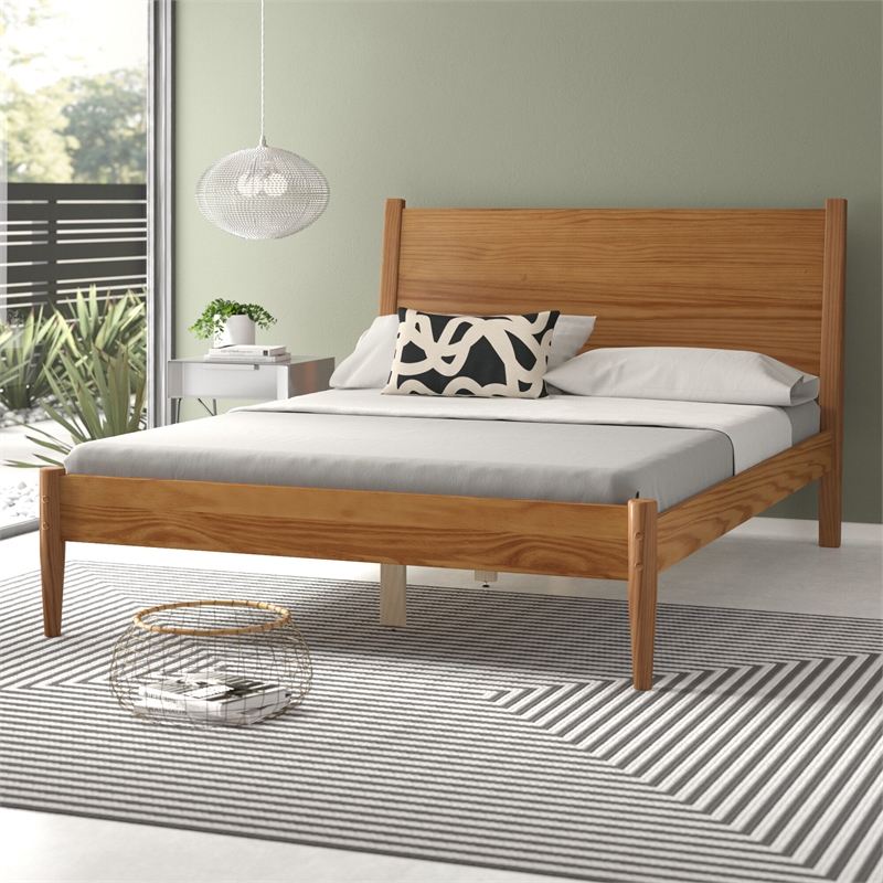 Camaflexi Mid Century Solid Wood Queen Panel Bed in Castanho Finish Homesquare