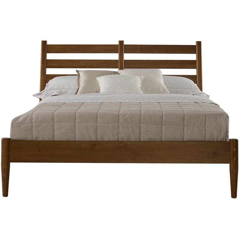 Camaflexi Mid-Century Solid Wood Slat Queen Bed in Castanho Brown ...