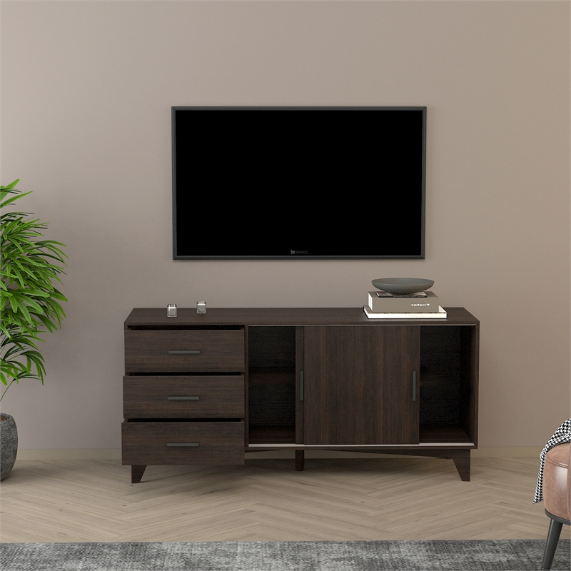 Parker TV Stand with Sliding Doors and Drawers in Dark Brown | Cymax ...