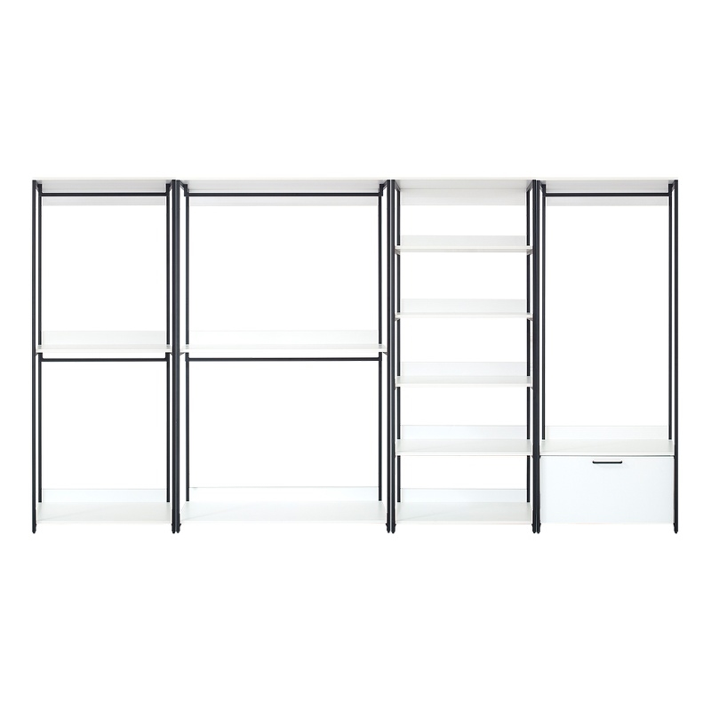 Fiona White Freestanding Walk in Wood Closet System with Metal Frame