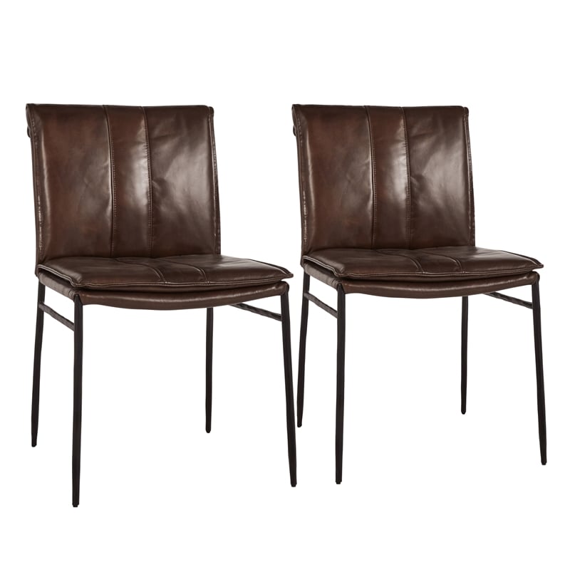 Classic Home Mayer Brown Premium Leather Dining Chair Set of 2 | Bush ...