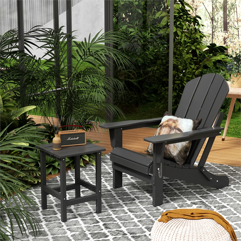 Paradise 2 Piece Set Classic Folding Adirondack Chair with Outdoor Side Table Homesquare