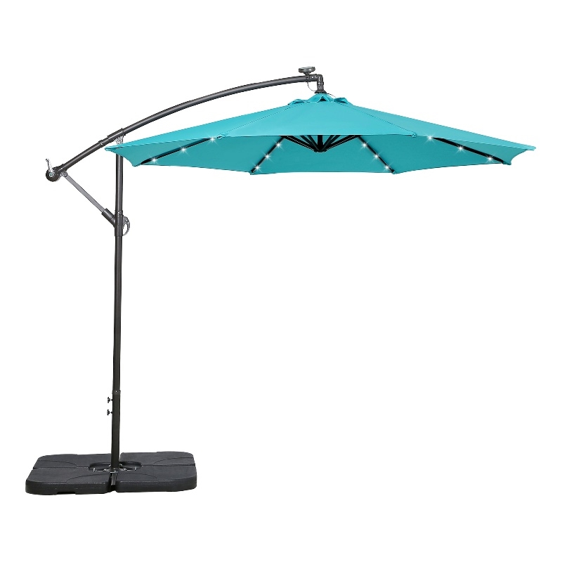 Westlake 10 Ft Solar LED Cantilever Patio Umbrella with 4-Piece Base ...