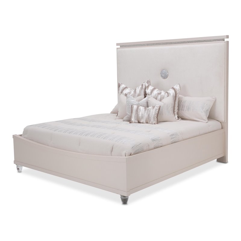 Michael Amini Glimmering Heights Wood Cal King Upholstered Bed in Ivory ...