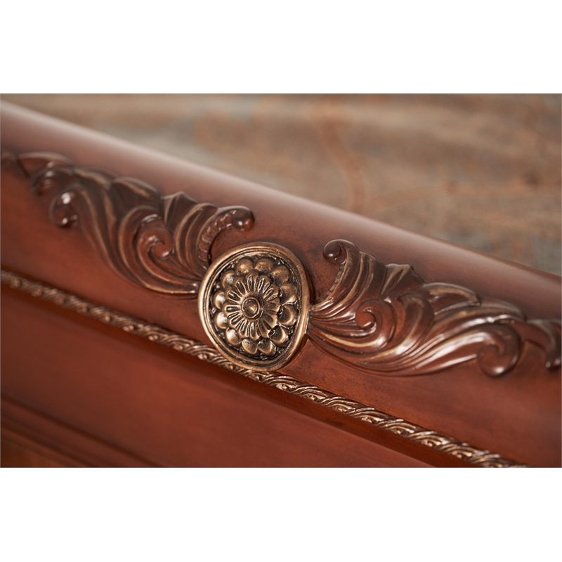 Michael Amini Cortina Queen Wood Sleigh Bed in Honey Walnut | Cymax ...