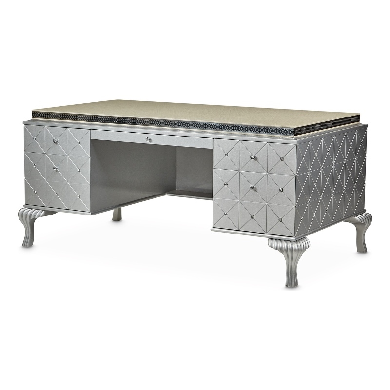 Michael Amini Hollywood Swank Desk - Pearl Caviar/Silver | Homesquare