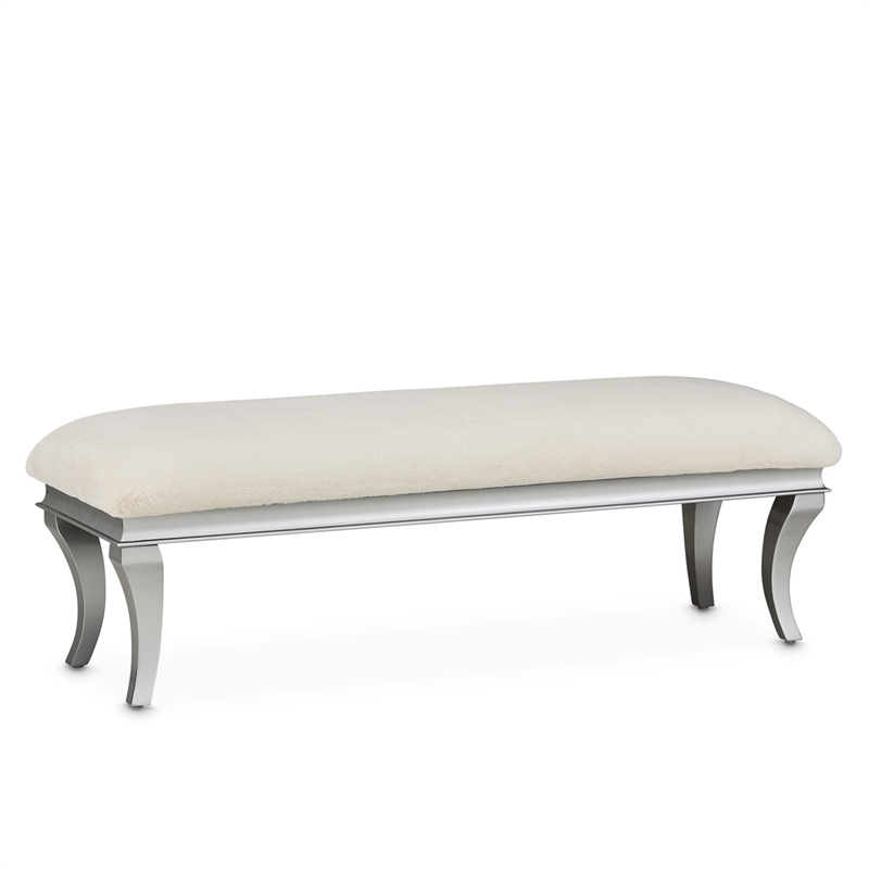 Michael Amini Hollywood Swank Faux Fur Bed Bench - Platinum Silver ...