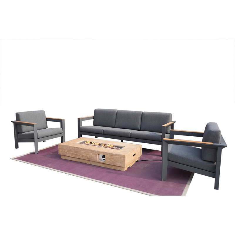 Gray Aluminum 5-Person Outdoor Seating Group with Cushions and Firepit ...