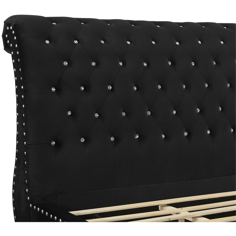 Roundhill Furniture Evora Velvet Button Tufted Sleigh King Bed In Black