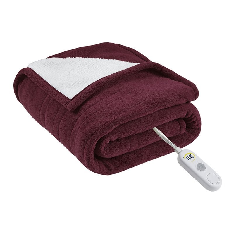 Serta Polyester Fabric Fleece to Sherpa Heated Electric Throw in Red ...