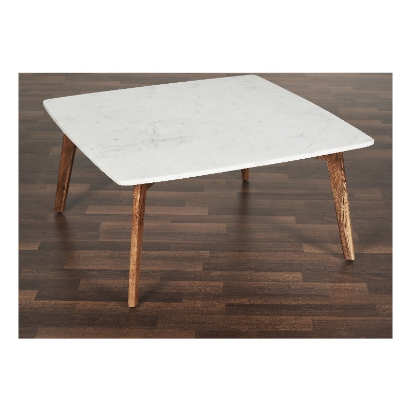 Mod-Arte Nero white authentic marble square coffee table with wood legs ...