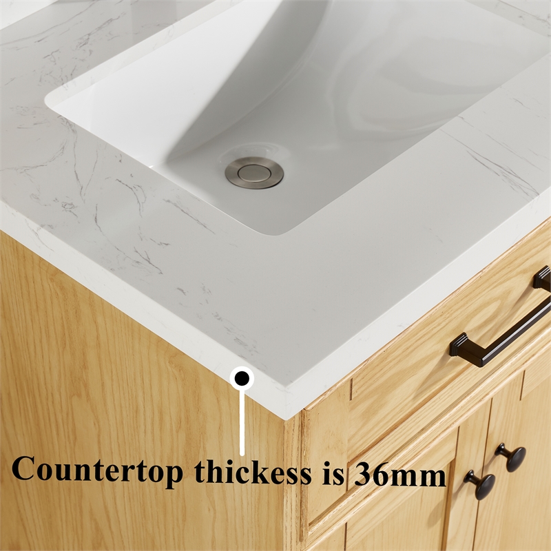 Avila 60 inch wood veneer double sink vanity with marble and ceramic ...