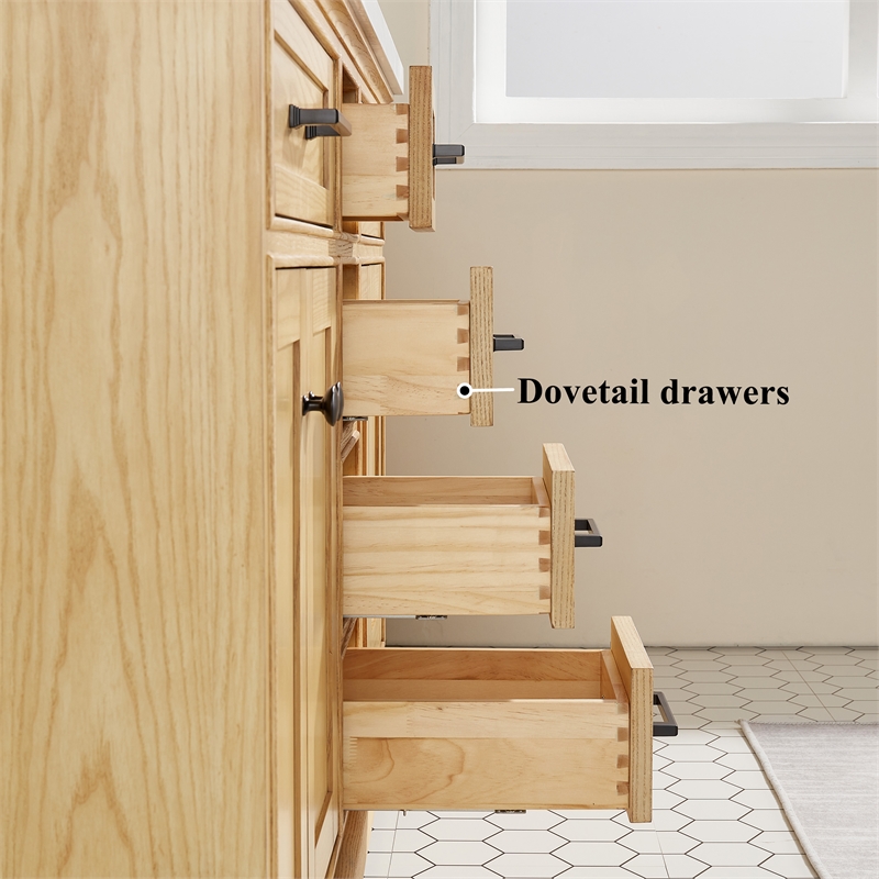 Avila 60 inch wood veneer double sink vanity with marble and ceramic ...