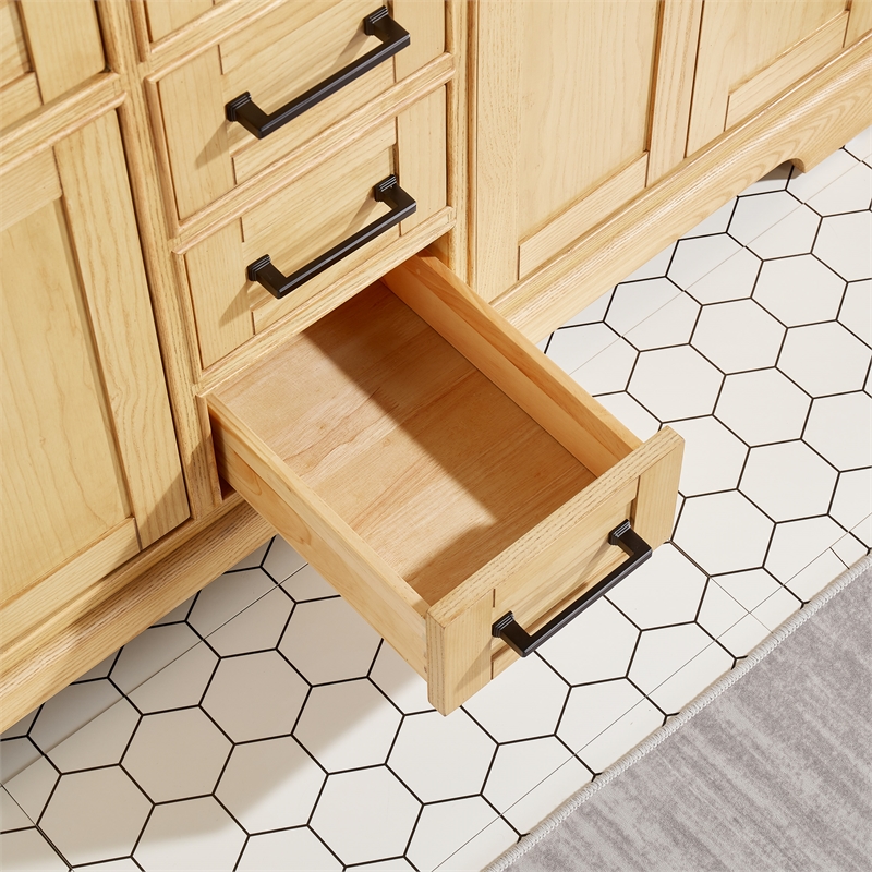 Avila 60 inch wood veneer double sink vanity with marble and ceramic ...