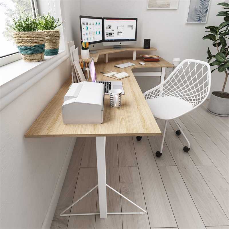 Jamesdar Core Steel L-Shape Desk in White & Natural | Cymax Business