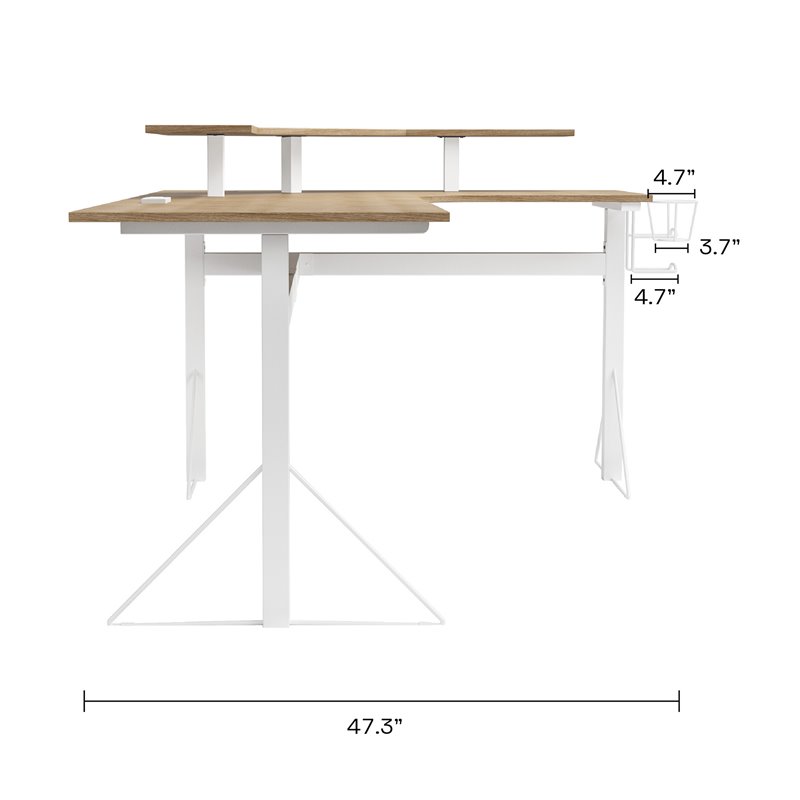 Jamesdar Core Steel L-Shape Desk in White & Natural | Cymax Business