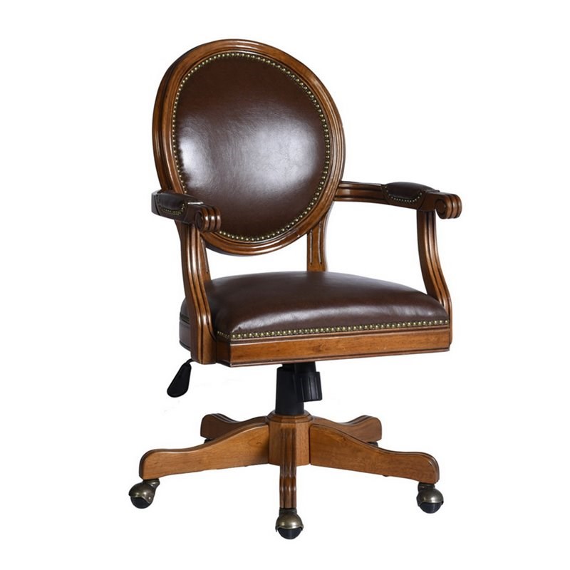 FurnitureR Hetty Faux Leather Upholstered & Rubber Wood Office Chair in ...