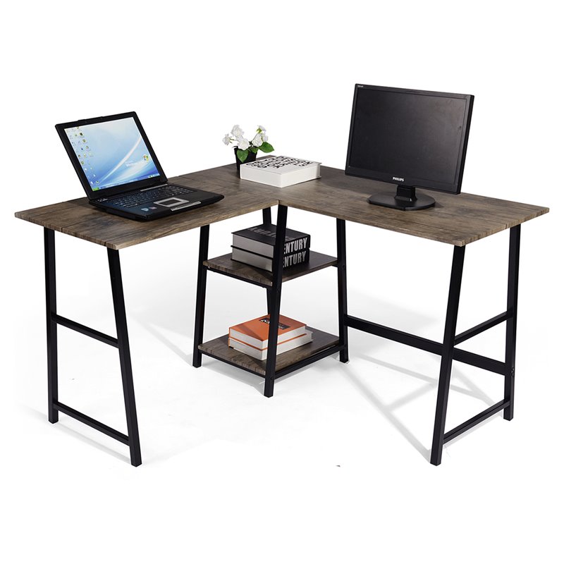 FurnitureR Drogba L-Shaped Engineered Wood Corner Computer Desk in Dark ...