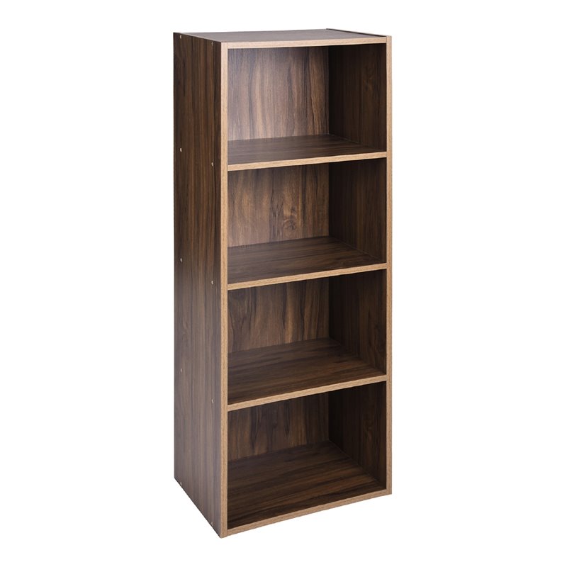 FurnitureR Four Open-concept Shelves Modern Wood Bookcase in Brown ...