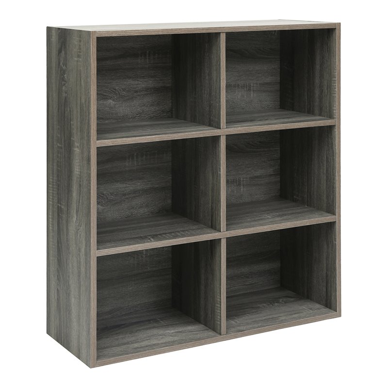 FurnitureR Six Open-concept Cubes Modern Wood Bookcase in Rustic Gray ...