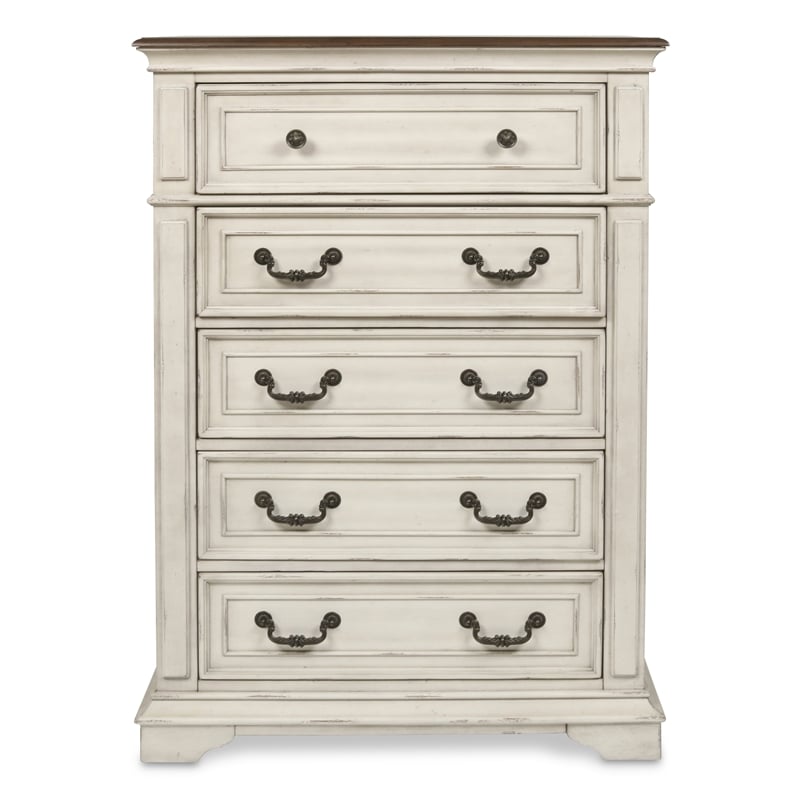 New Classic Furniture Anastasia 5-Drawer Wood Chest in Antique White