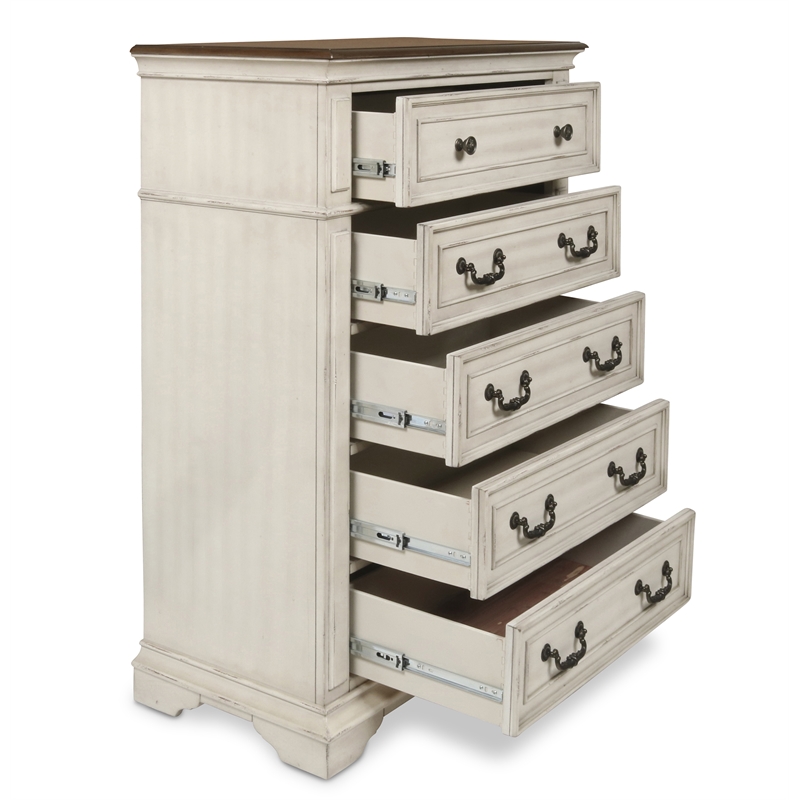 New Classic Furniture Anastasia 5-Drawer Wood Chest in Antique White