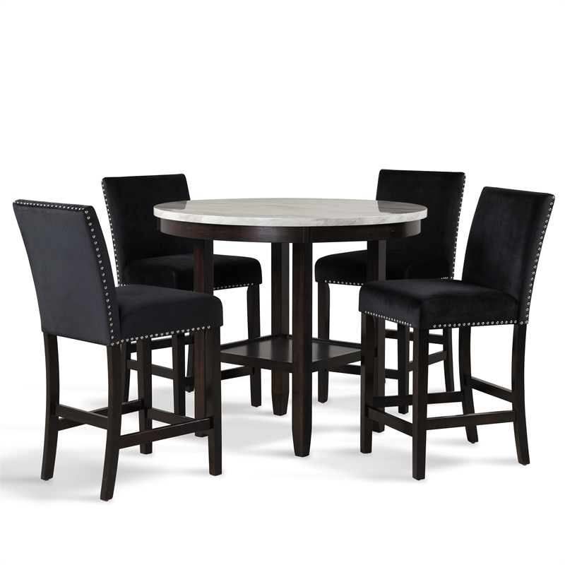 New Classic Celeste 5-Piece Wood Round Counter Table Set in Black