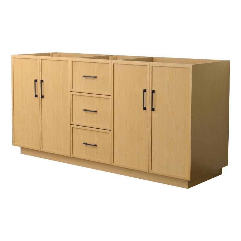 Elan TK 72" Light Oak Double Vanity & No Top & No Sink & Black Trim ...