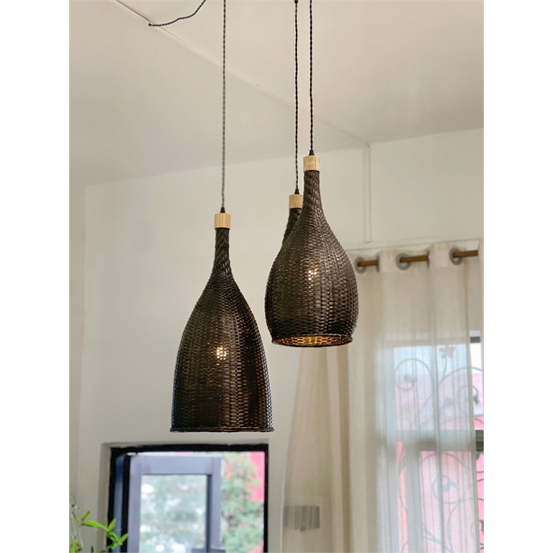 ELE Light & Decor 3-Light Coastal Wicker / Rattan Cluster Chandelier in ...