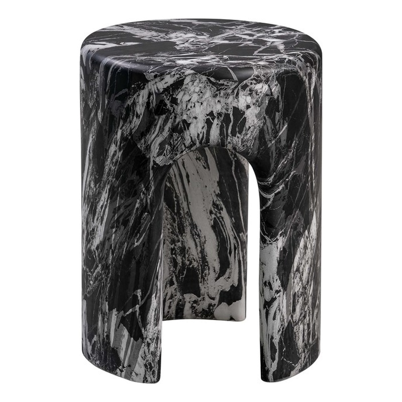 TOV Furniture Marisol 14" Round Marble Side Table in Black Finish ...