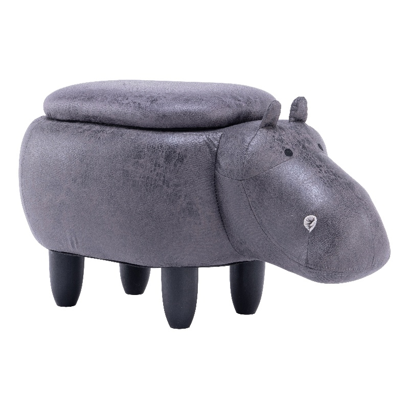 Home 2 Office Hippo Animal Solid Wood Fabric Storage Ottoman in Gray Cymax Business