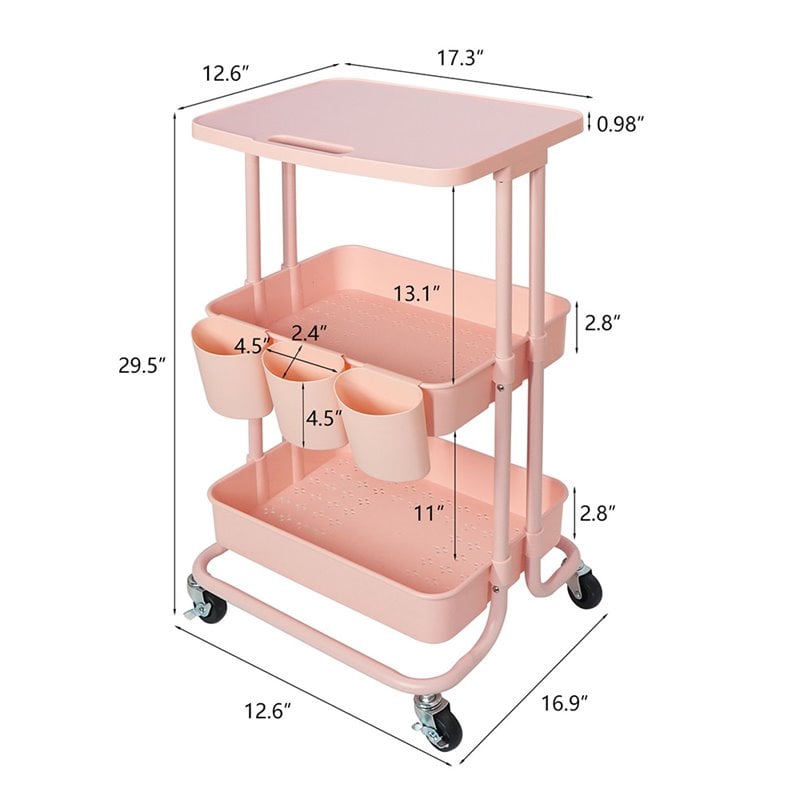 Alexent 2-Tier Table Top Plastic Storage Trolley Rolling Cart Organizer ...