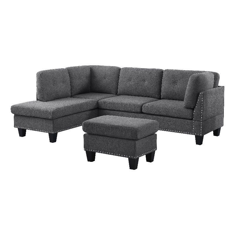 ALEXENT L-Shaped Fabric Sectional Sofa w Chaise Ottoman Left Facing ...