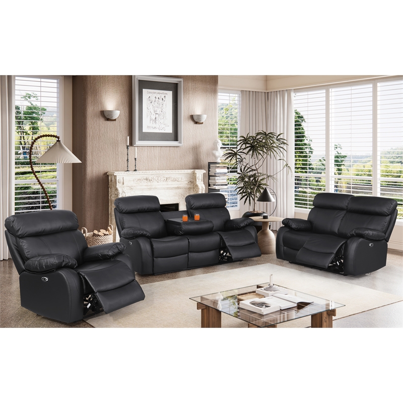 Alexent Power Recliner Sofa Set Leather Couch with Cuppholder & USP ...