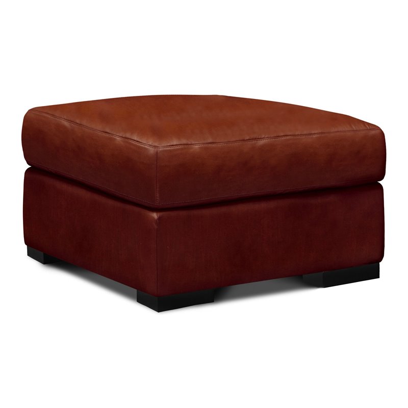 Hello Sofa Home Santiago Mid-Century Top Grain Leather Ottoman in ...
