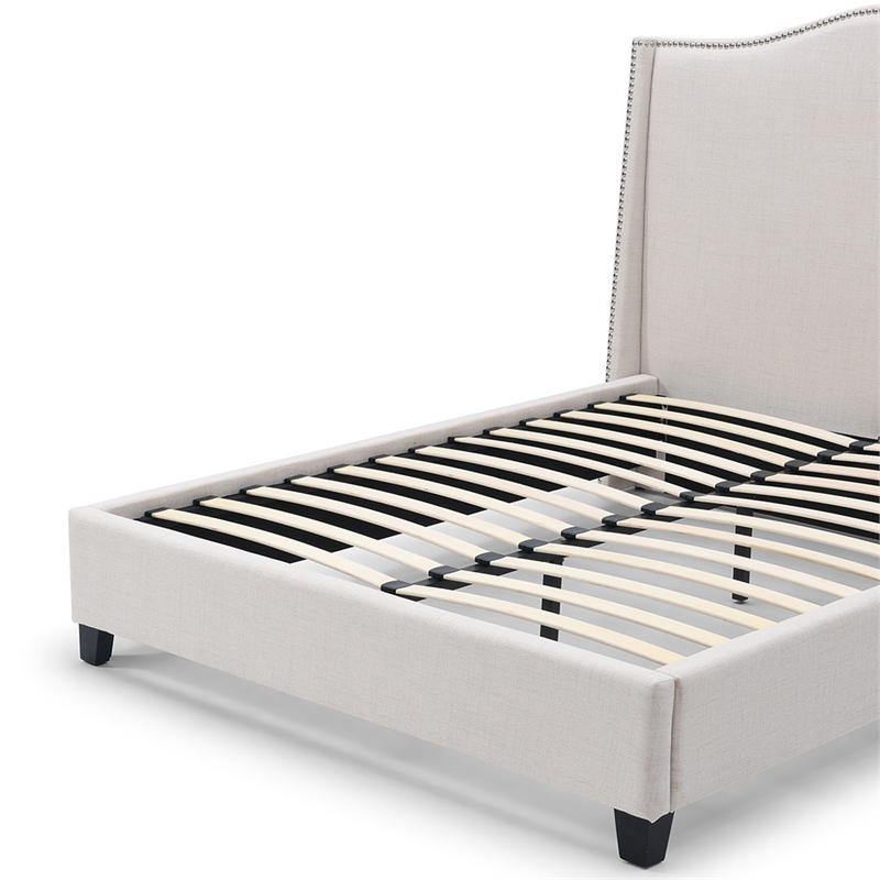 Hampton Linen Fabric Upholstered Full Platform Bed in Cream | Homesquare