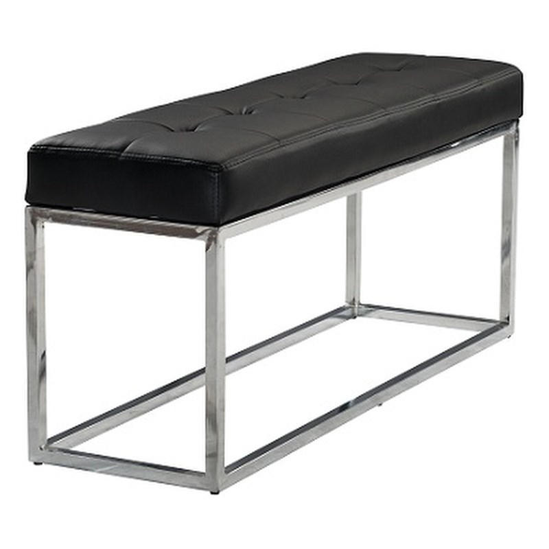 Plata Import Reign Tufted Metal Bench in Black Faux Leather
