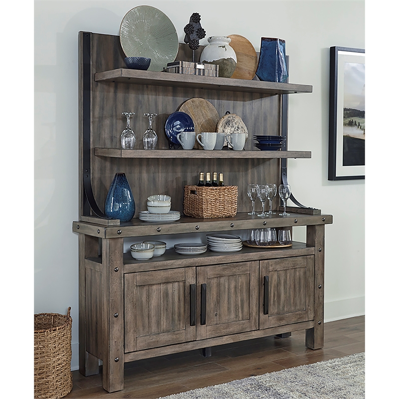 Parker House Lodge Modern Wood Buffet with Bar Hutch in Siltstone Brown ...