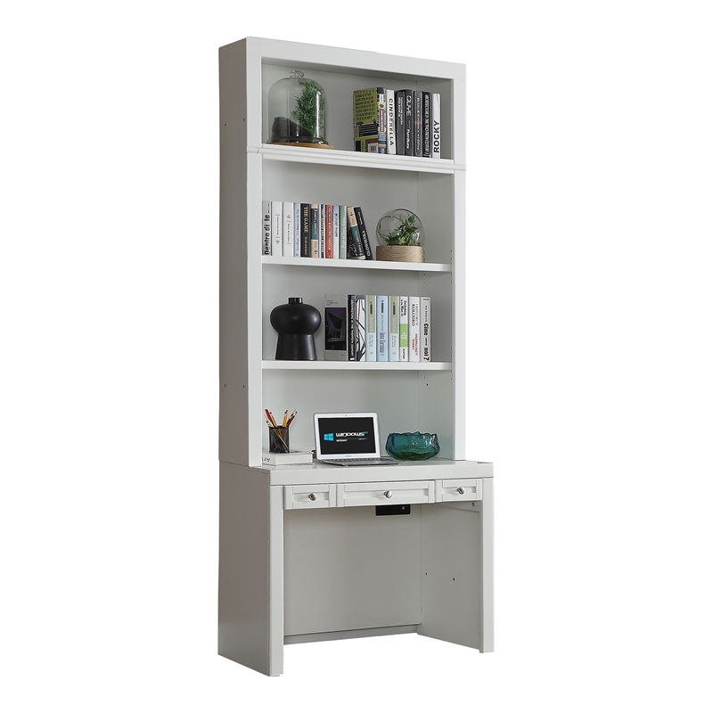 Parker House Catalina Farmhouse Wood Library Desk and Hutch in White ...