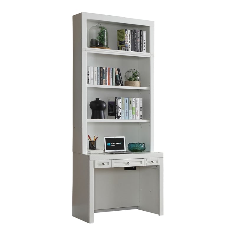 Parker House Catalina Farmhouse Wood Library Desk and Hutch in White ...