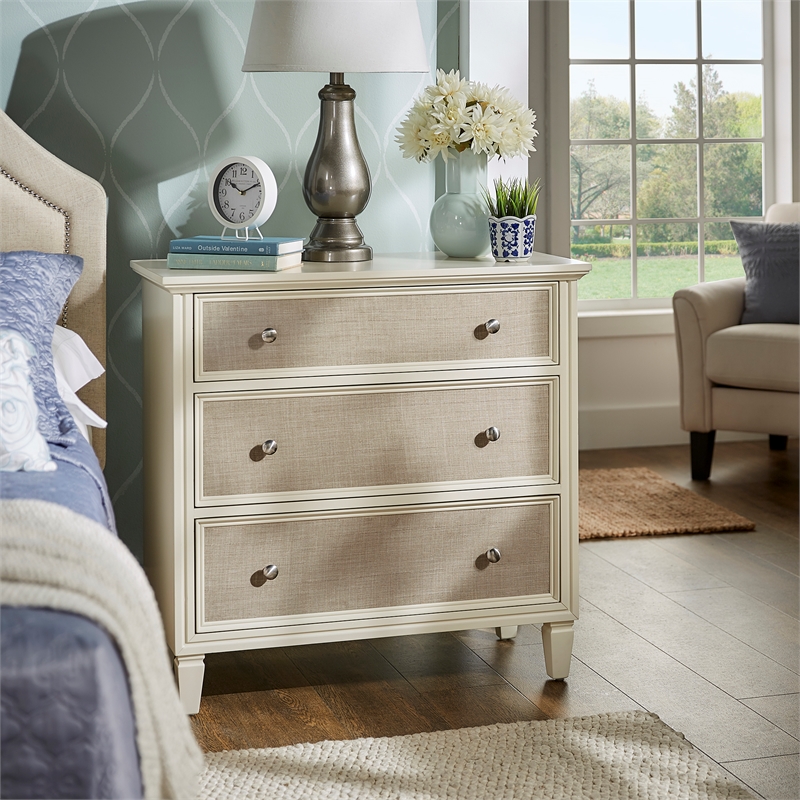 iNSPIRE Q Engineered Wood and Linen Drawer Face Dresser in White/Beige ...