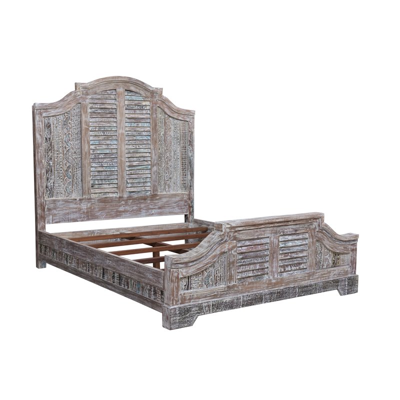 Taran Designs Hayden Shutter Solid Wood King Panel Bed in White ...